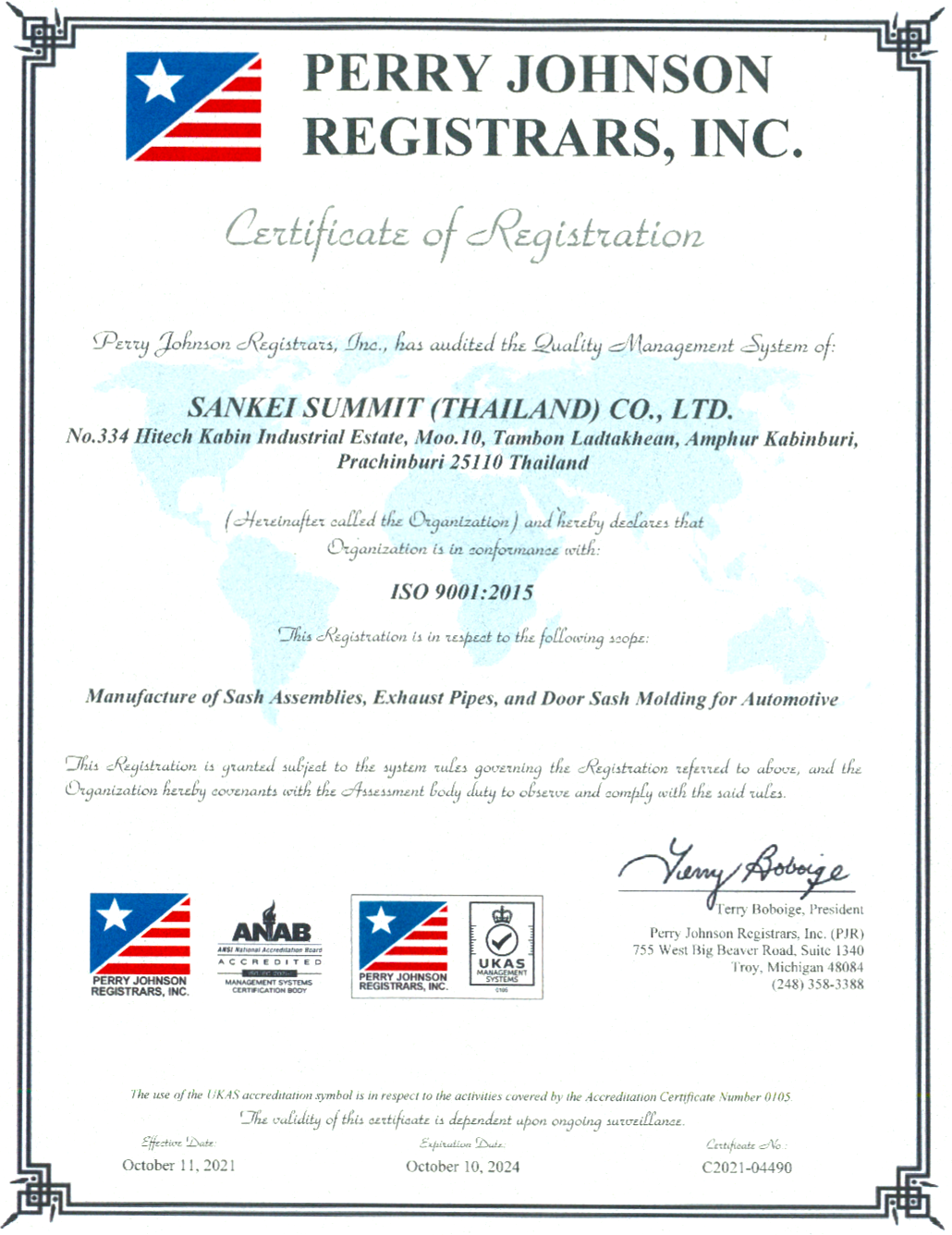 Certificate & Award - Sankei Summit (Thailand) Co., Ltd.